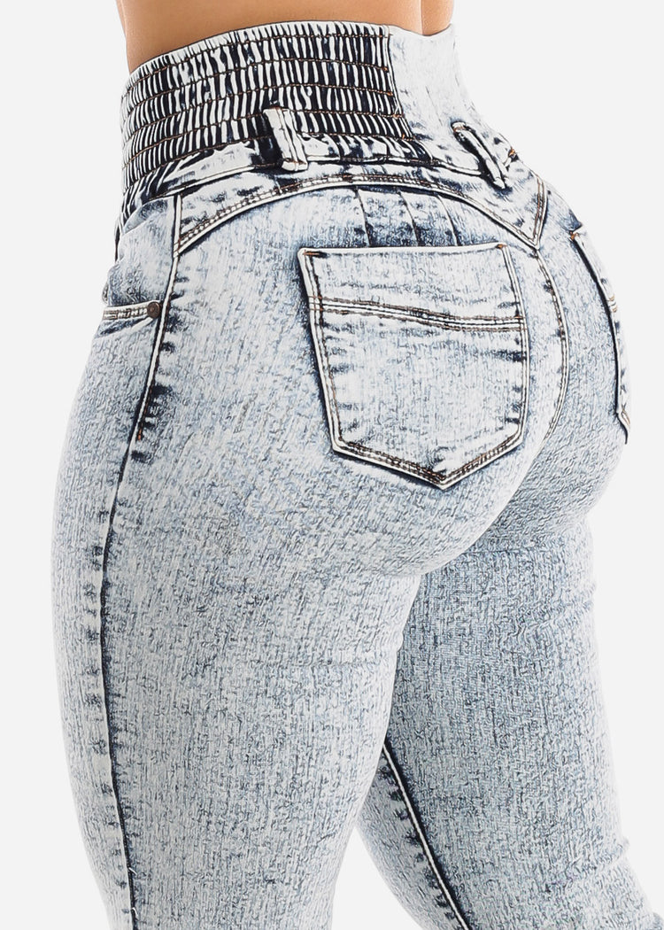 Spandex Waist Jeans High Rise Elastic Cinch Waist Tummy Control Denim ...